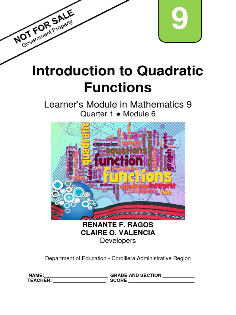 Introduction To Quadratic Functions Learners Module In Mathematics 9 Pdf Function