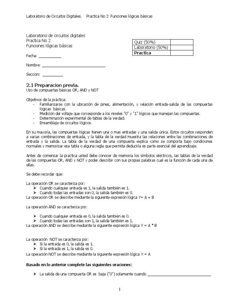 Practica 2 Funciones Logicas Basicas | PDF | Circuito integrado | Puerta lógica