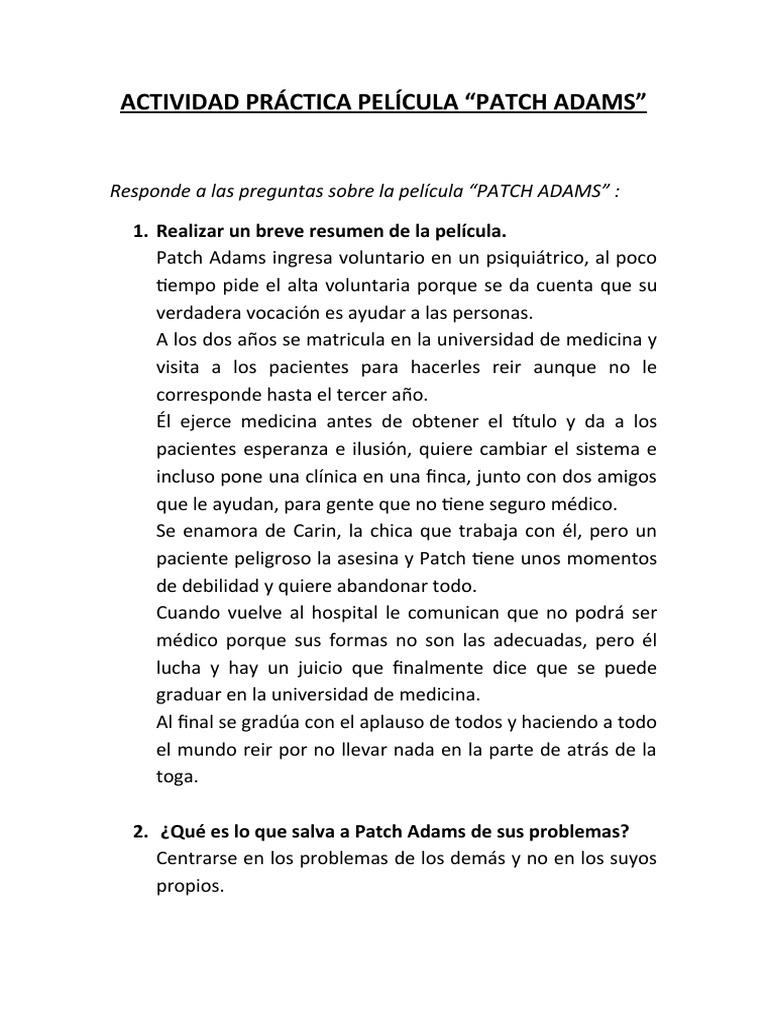 PRÁCTICA PELÍCULA PATCH ADAMS | PDF | Medicina | Empatía