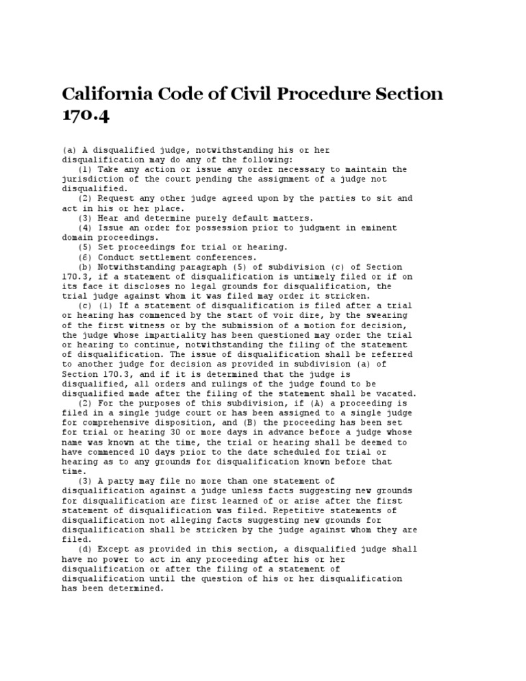 California Code of Civil Procedure Section 170.4 Striking 170.3 | PDF ...
