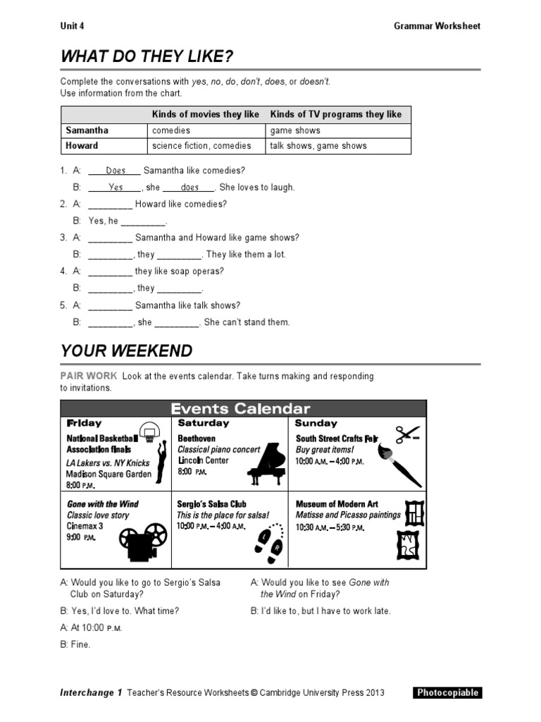 What Do They Like?: Unit 4 Grammar Worksheet | PDF | Language Arts ...