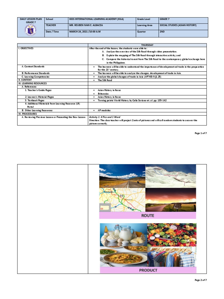 Lesson Plan For Demo - Silk Road | PDF | Teachers | Lesson Plan