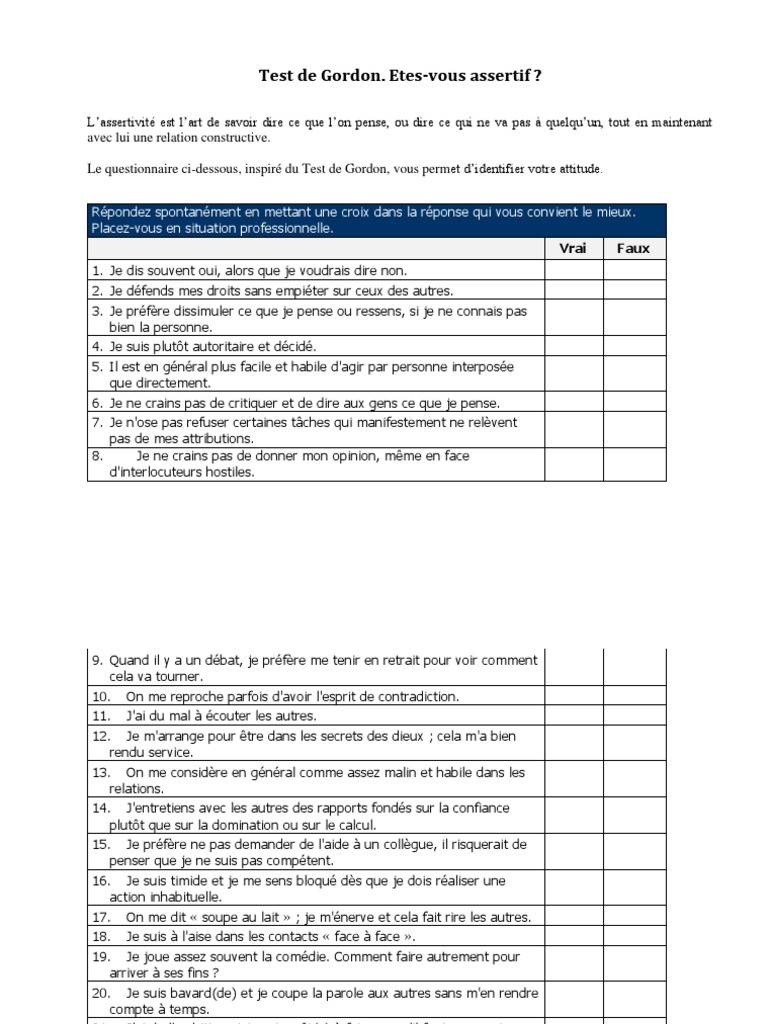 Assertivité Test Gordon | PDF
