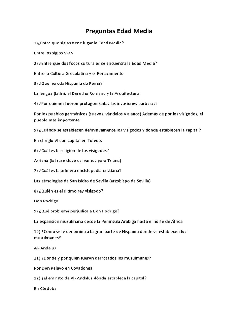 Preguntas Posibles Examen de Historia | PDF | Al Andalus | Edades medias Preguntas Posibles Examen de Historia | PDF | Al Andalus | Edades medias