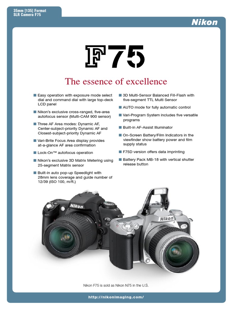 NIKON F75 Specs 2003-2005 | PDF | Autofocus | Exposure (Photography)