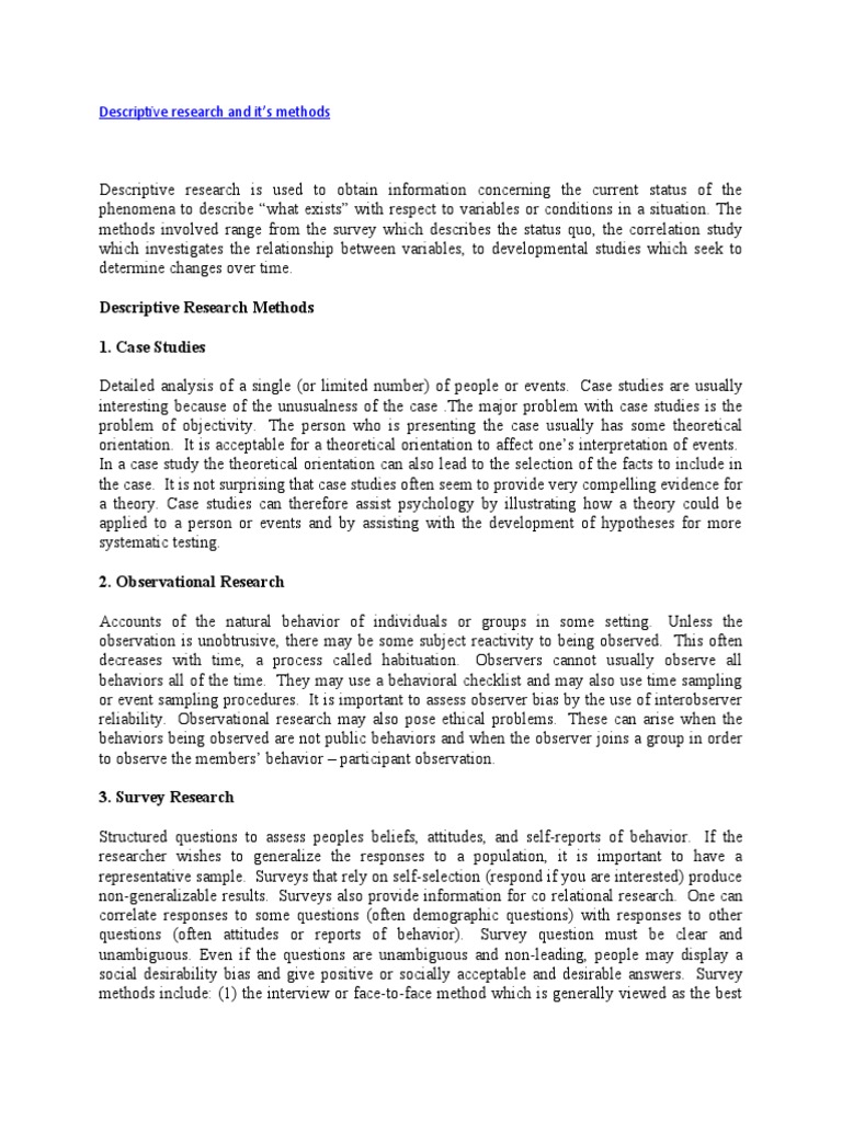 Descriptive Research and It's Methods | PDF | Survey Methodology | Case ...
