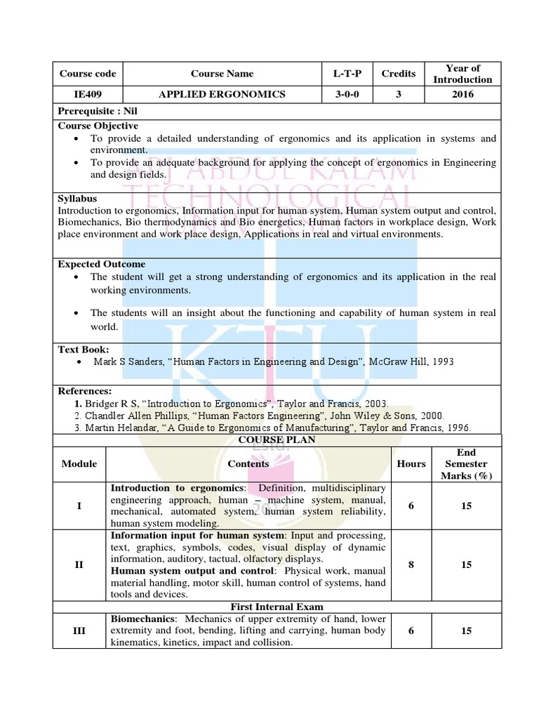 Applied Ergonomics Course Overview | PDF | Human Factors And Ergonomics ...