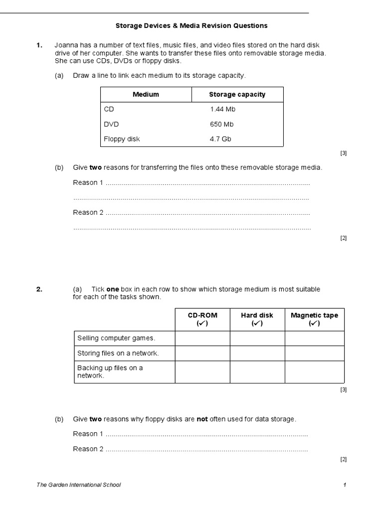 Storage Devices & Media Revision Questions 1.: The Garden International ...