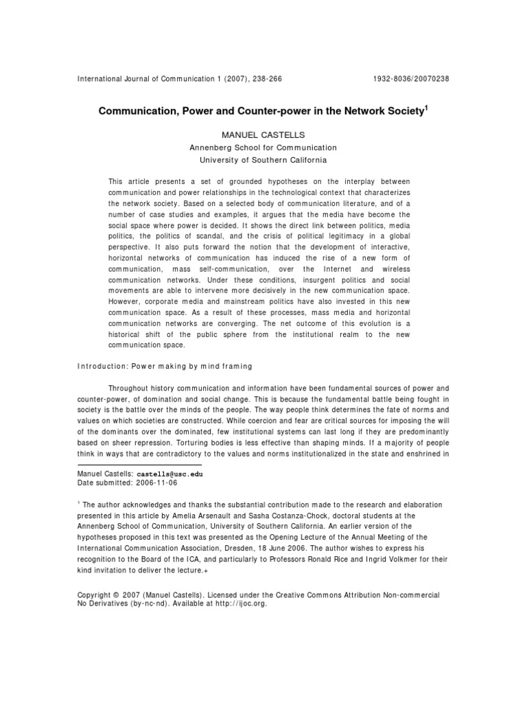 Castells Communication Power The Network Society | PDF ...