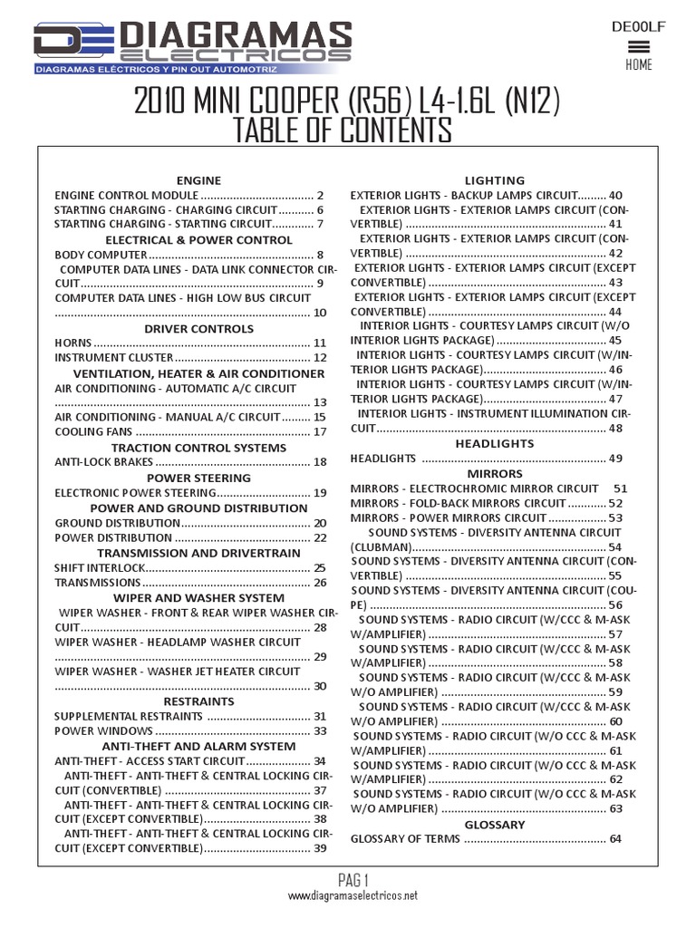 Diagramas Eléctricos MINI COOPER (R56) L4-1.6L (N12) 2010 | PDF | Air ...