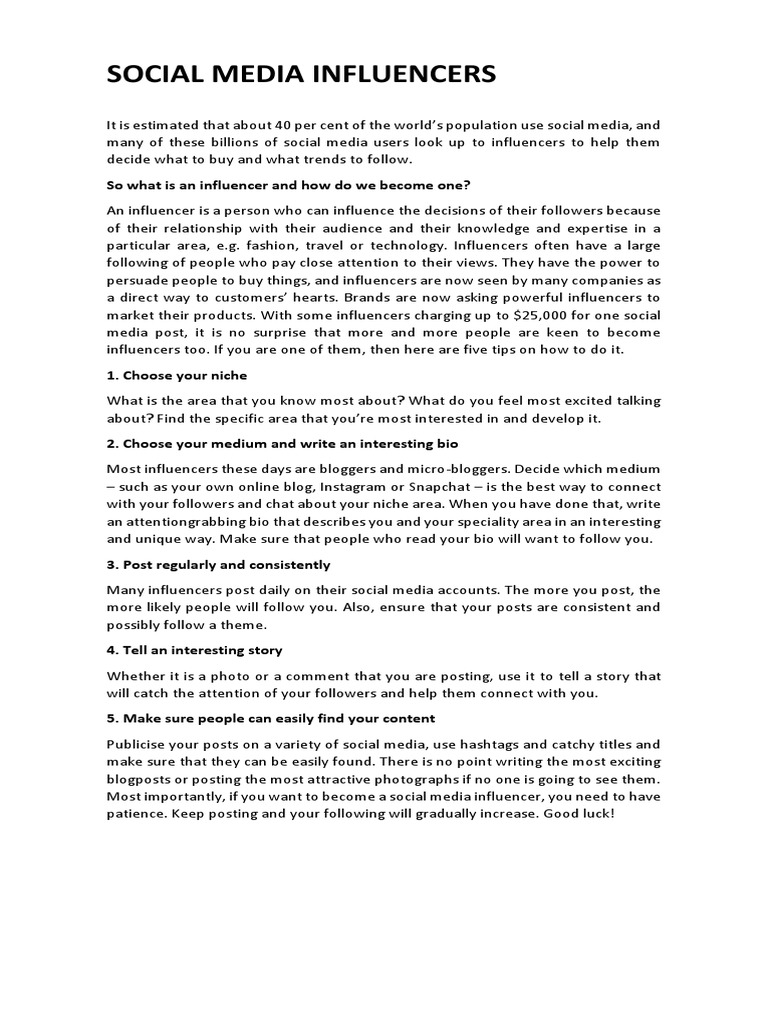 Social Media Influencers Reading | PDF | Popular Culture & Media ...