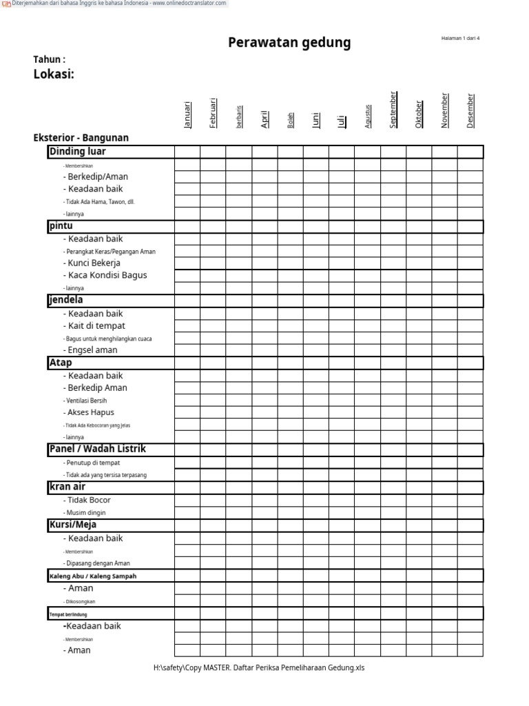 Building Maintenance Checklist PDF Format Template .En - Id | PDF