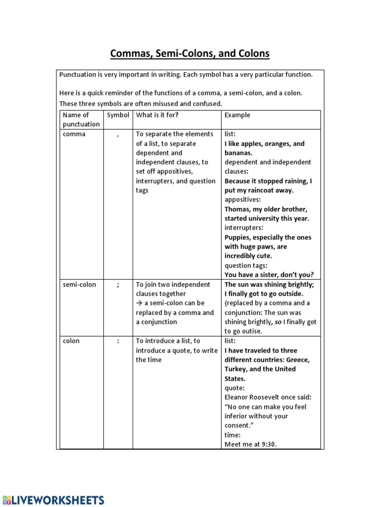 Commas, Semi-Colons, and Colons | PDF | Comma | Grammar