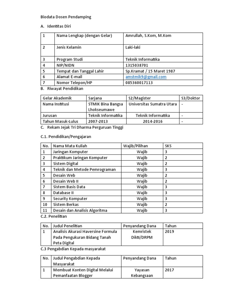 Biodata Dosen Pendamping | PDF