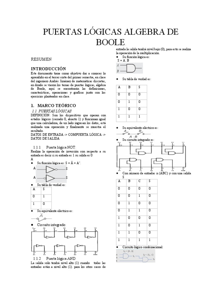 Compuertas Lógicas-Algebra de Boole | PDF | Puerta lógica | Álgebra de Boole