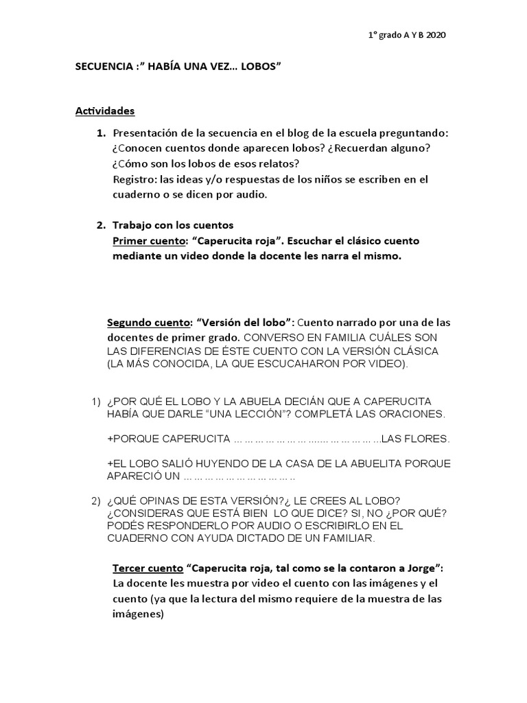 Actividades de Cuentos con Lobos para 1° Grado | PDF | Caperucita Roja