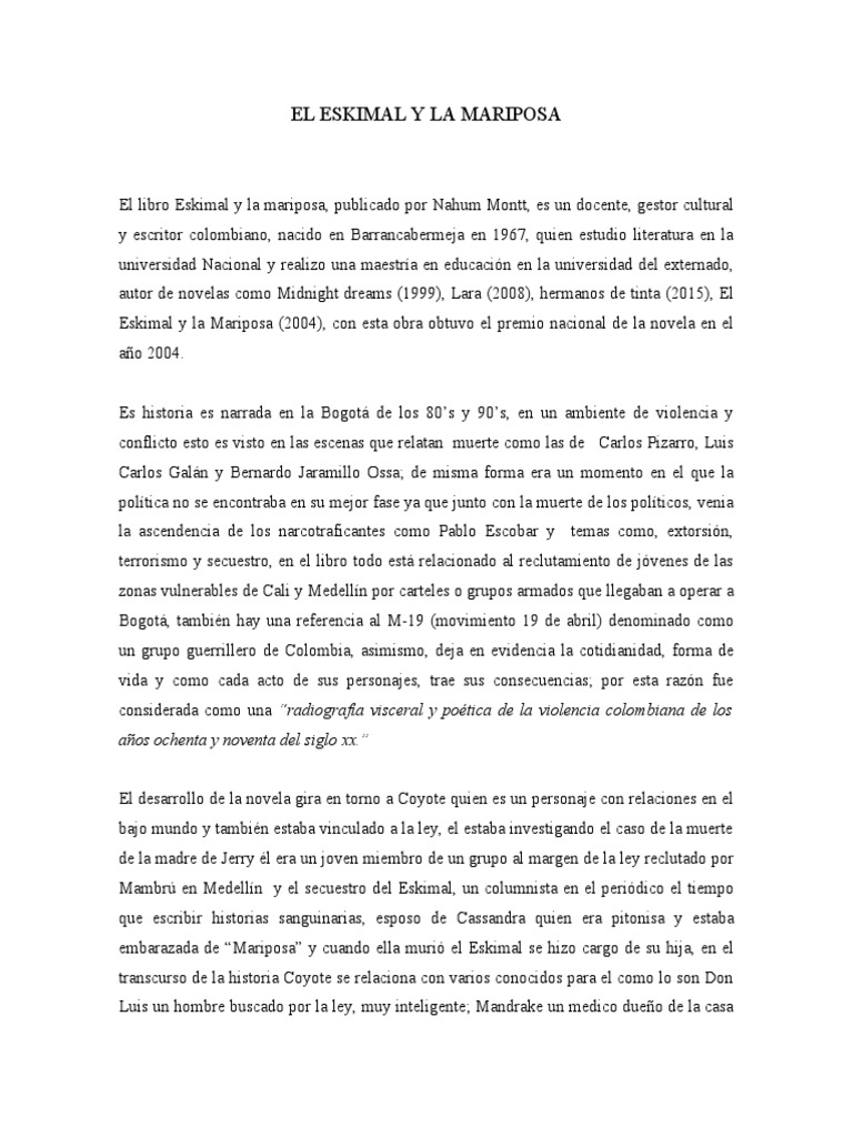 EL ESKIMAL Y LA MARIPOSA Reseña | PDF