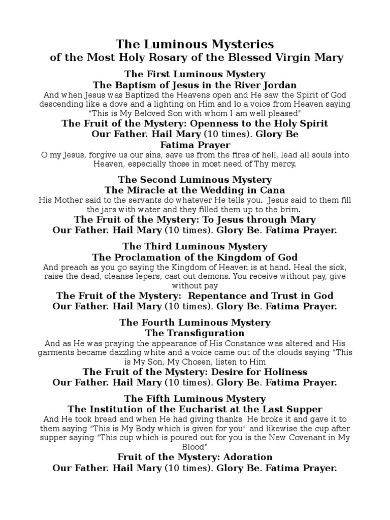 The Luminous Mysteries | PDF | Religion & Spirituality