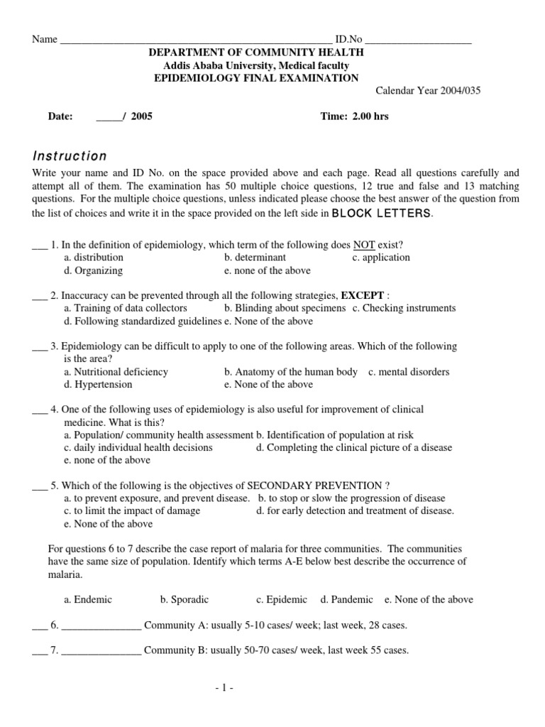 Epidemiology, Qustions Model | PDF | Sensitivity And Specificity ...