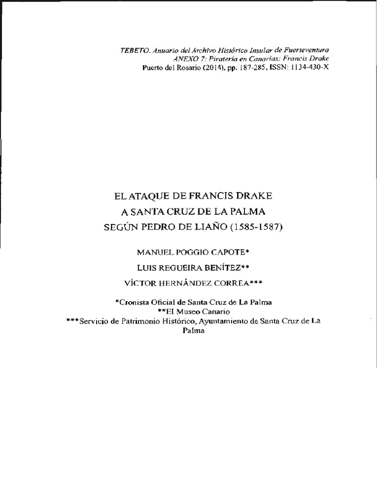 El Ataque de Francis Drake A Santa Cruz de La Palma SEGÚN PEDRO DE ...