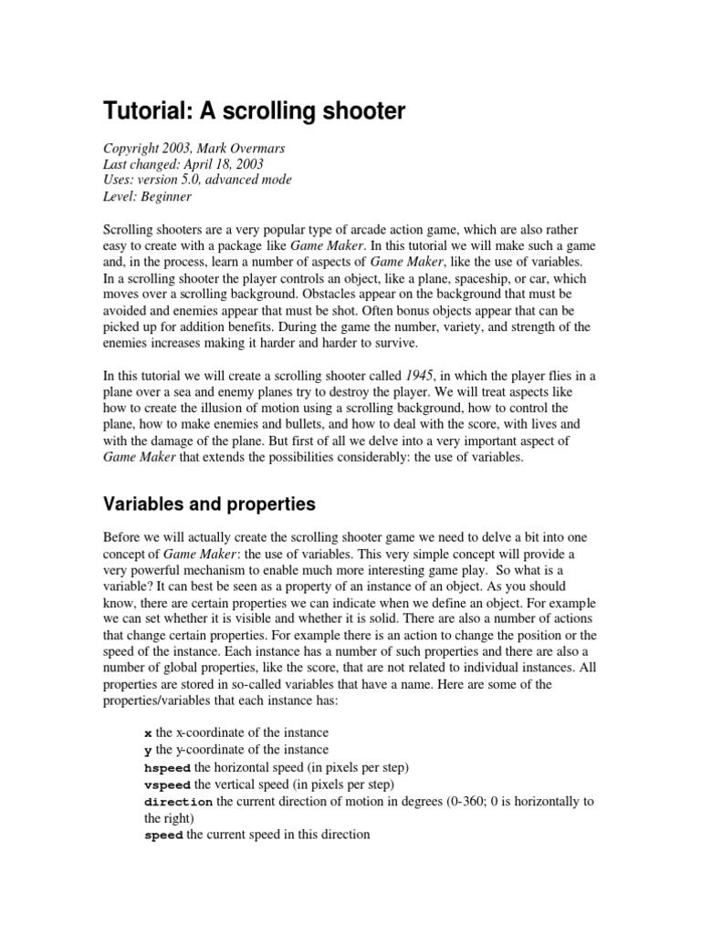 1945 Gamemaker Tutorial Full | PDF | Variable (Computer Science) | Function (Mathematics)