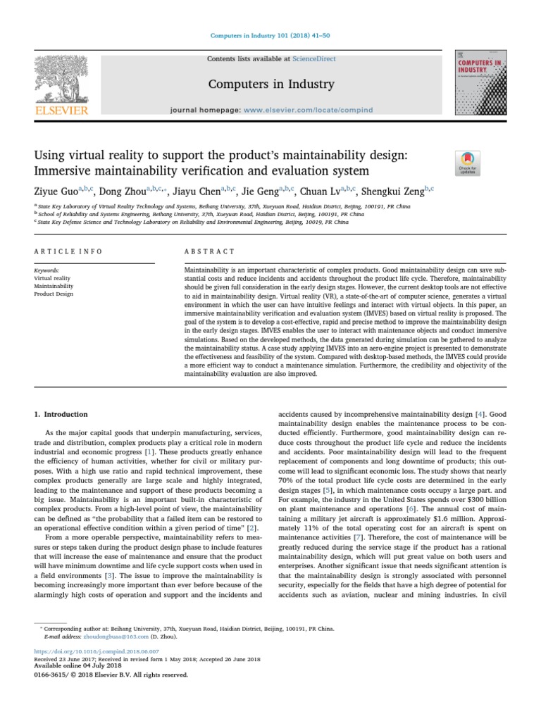 Using Virtual Reality To Support The Product's Maintainability Design | PDF | Simulation ...