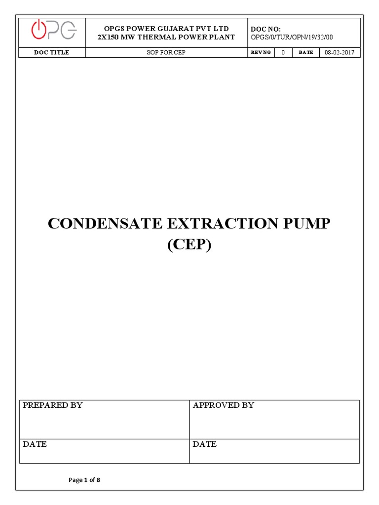 SOP for Condensate Extraction Pump | PDF | Pump | Bearing (Mechanical)