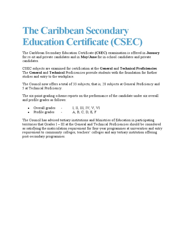 CSEC Grading and Certification Overview | PDF | Business | Technology ...