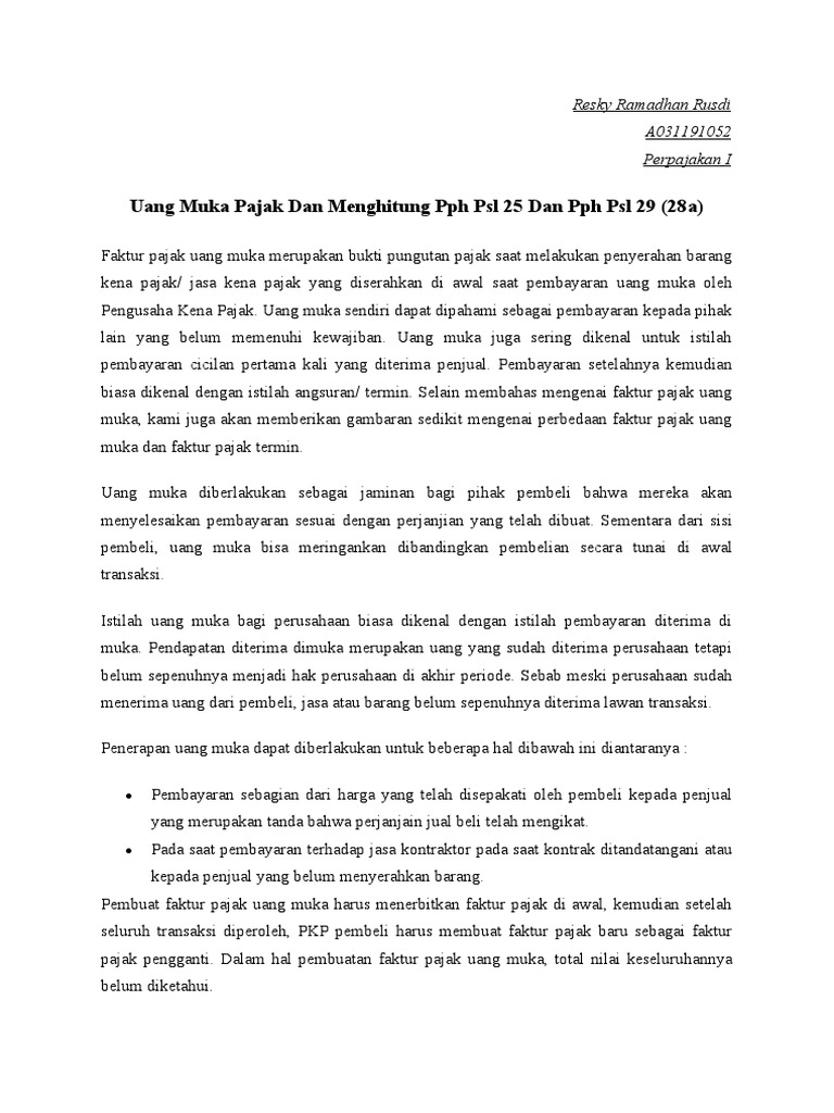RMK 6 - Uang Muka Pajak Dan Menghitung PPH PSL 25 Dan PPH PSL 29 (28A) | PDF