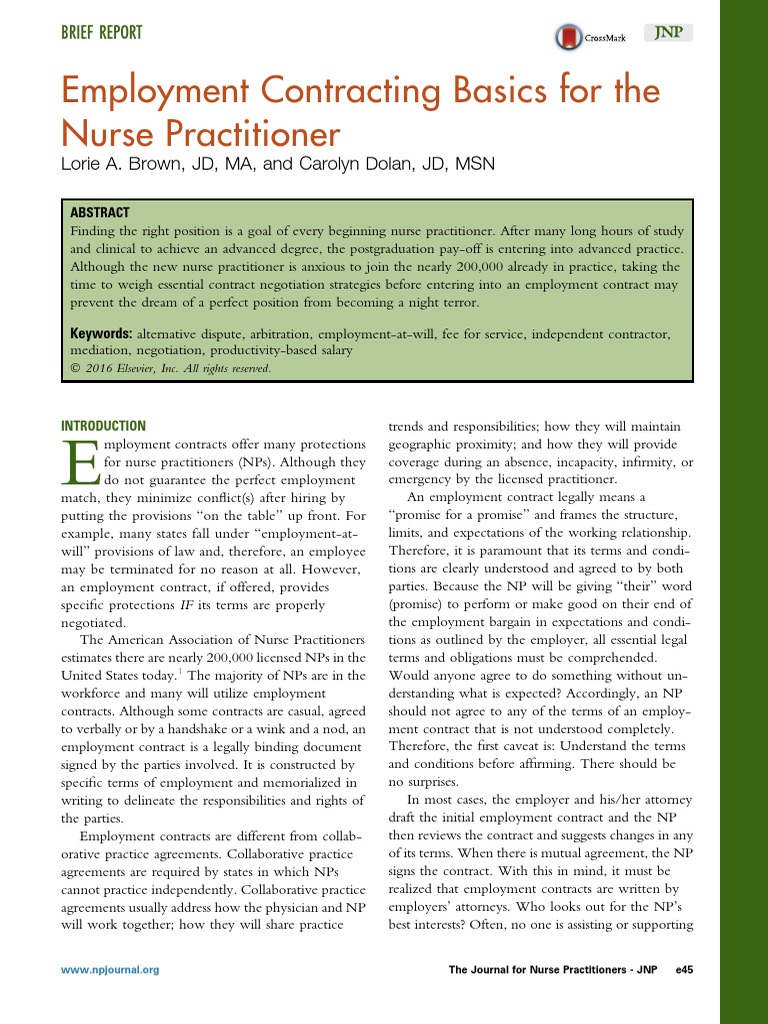 Employment Contracting Basics | PDF | Nurse Practitioner | Insurance