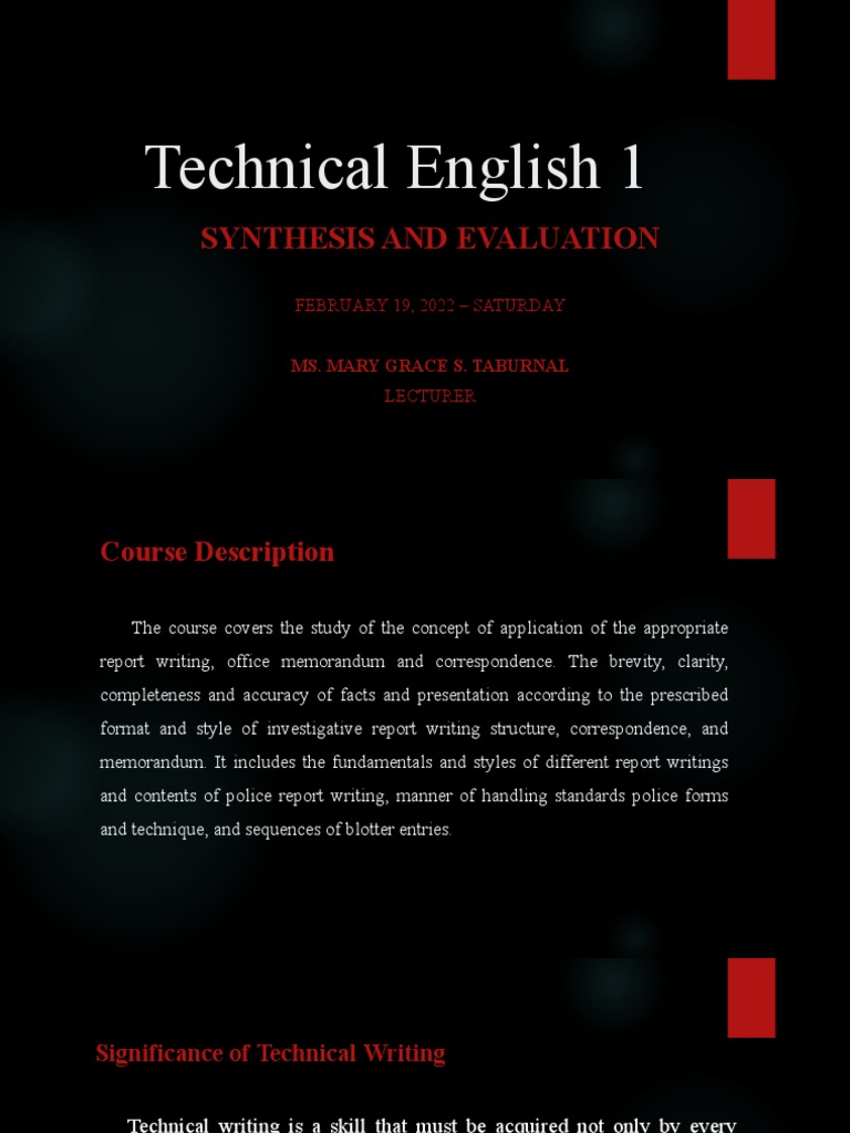 Technical English 1: Synthesis and Evaluation | PDF | Writers | Information