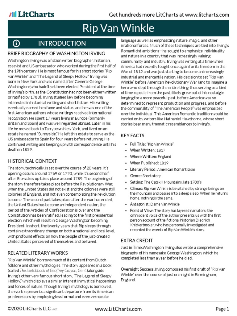 Rip Van Winkle: Intr Oduction | PDF | Washington Irving | Rip Van Winkle