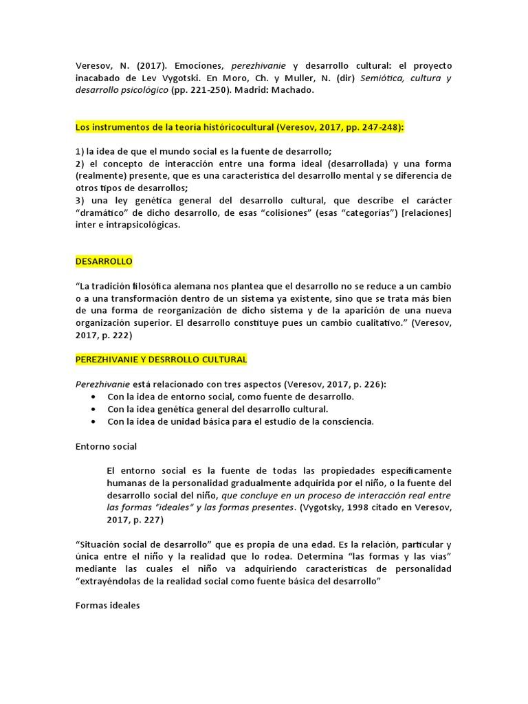 Perezhivanie y desarrollo cultural en Vygotsky | PDF | Sicología | Las ...