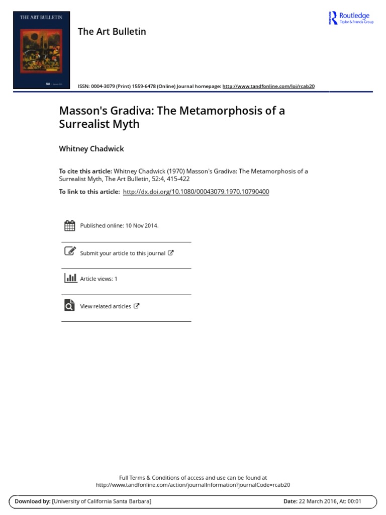 Masson's Gradiva: The Metamorphosis of A Surrealist Myth | PDF ...