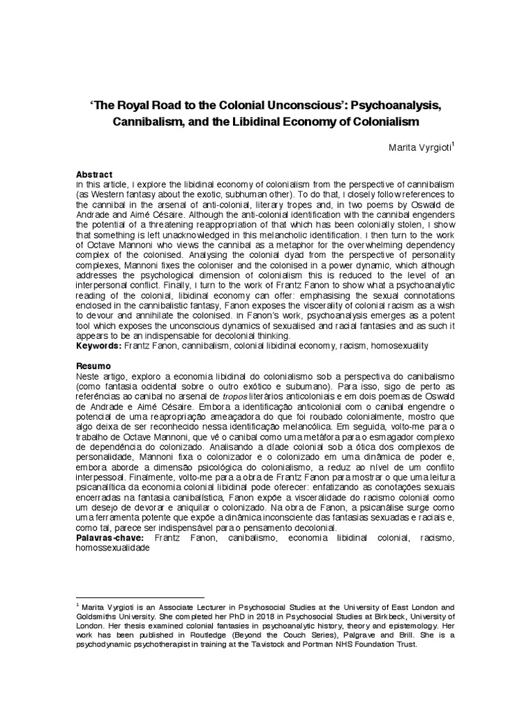 The Royal Road To The Colonial Unconscious': Psychoanalysis ...