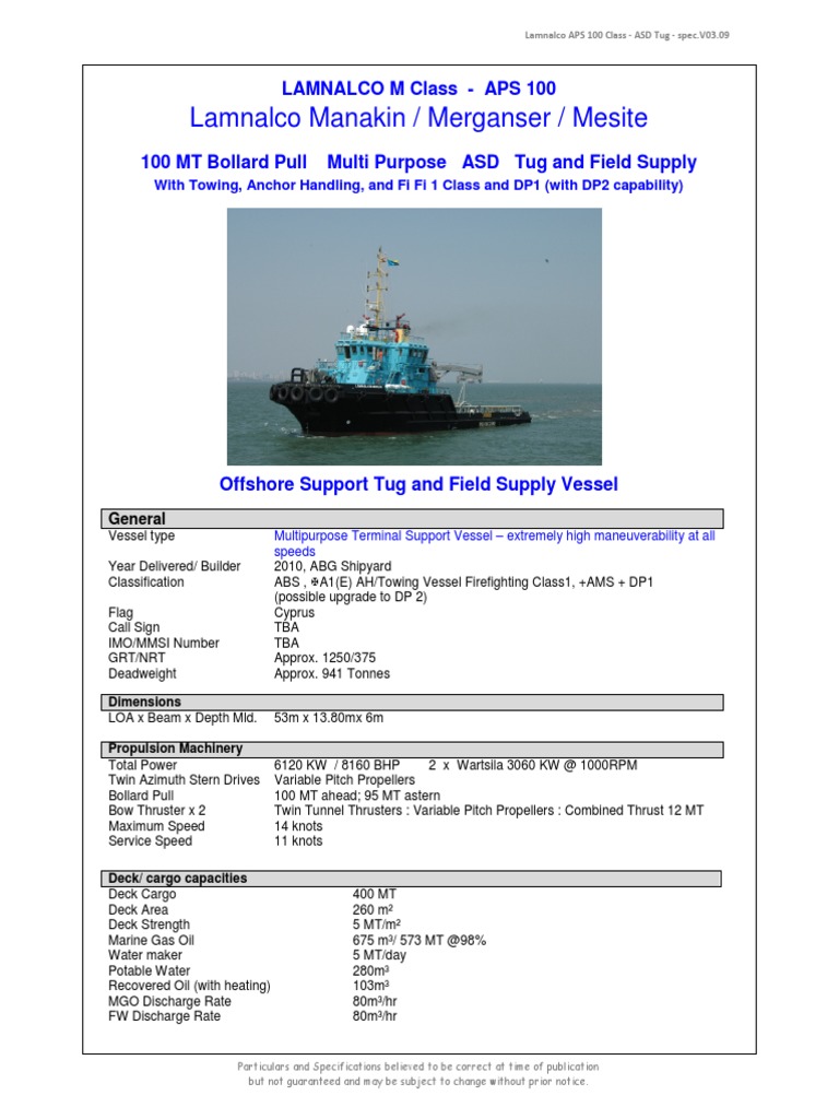 Multipurpose Offshore Support Tug and Field Supply Vessel ...