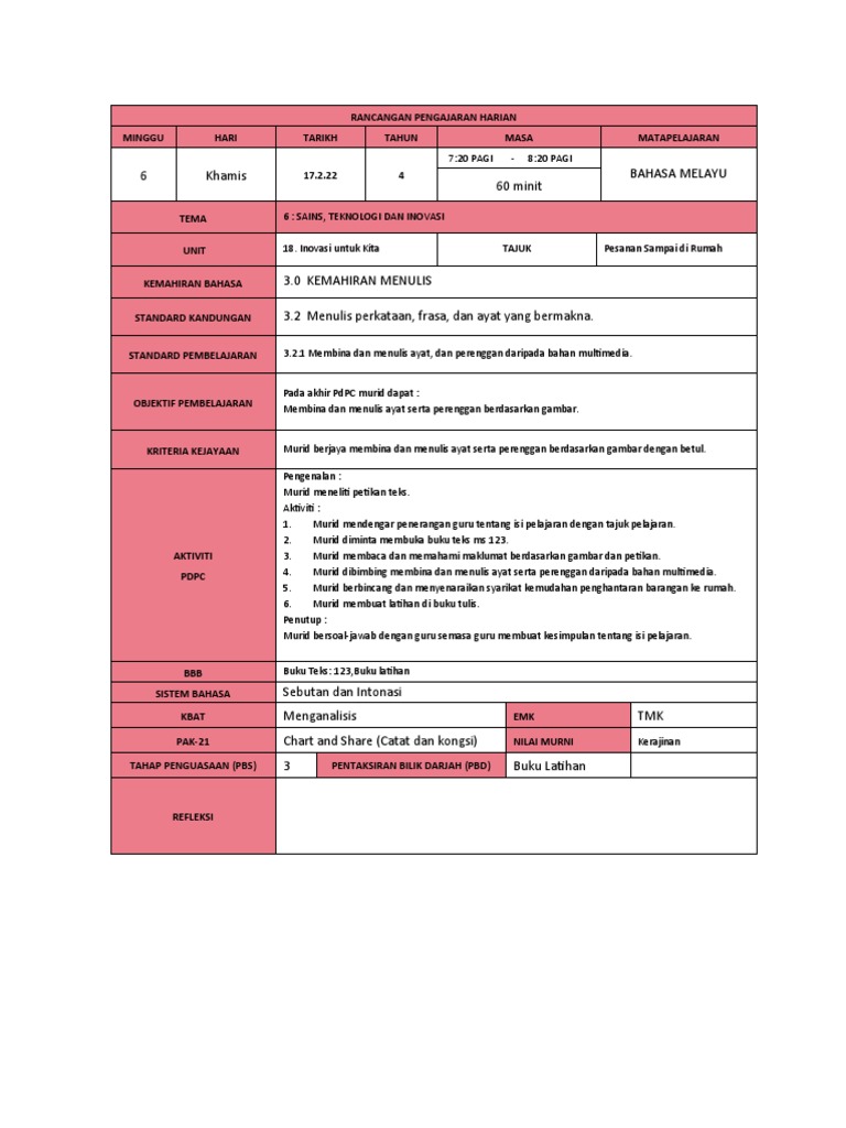RPH BM Tahun 4 17.2.22 | PDF
