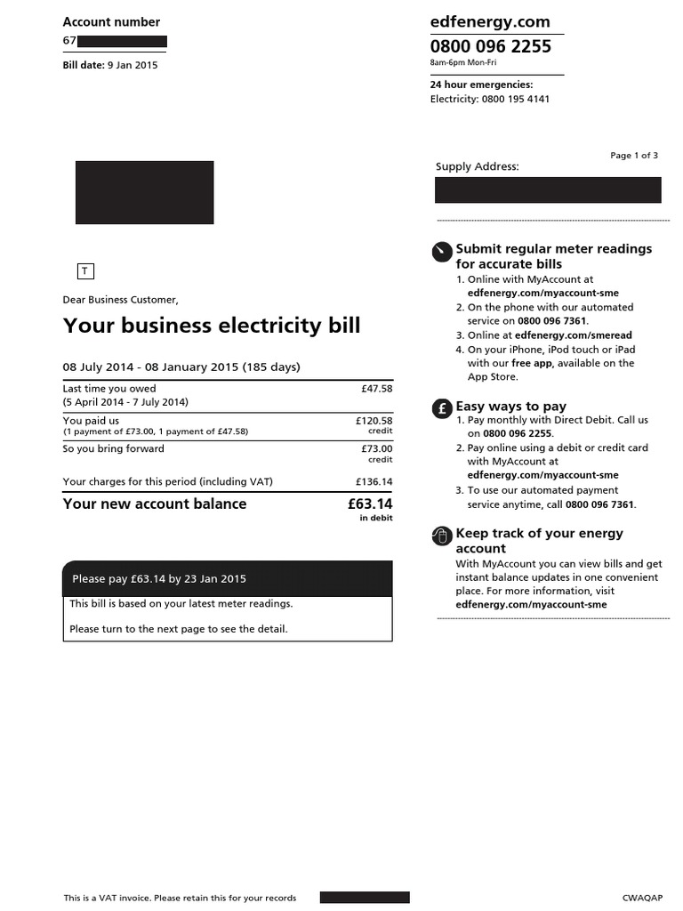 Business Electricity Bill Breakdown and Tariff Details | PDF | Debit ...