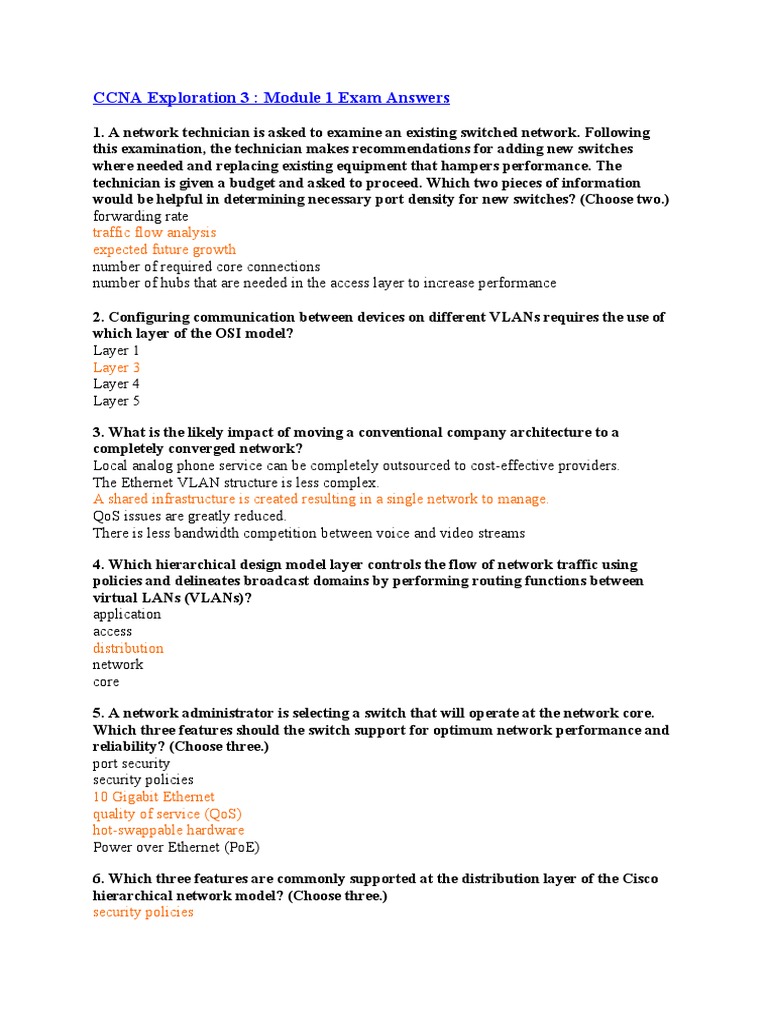 Ccna Exploration 3 Module 1 Exam Answers Traffic Flow Analysis