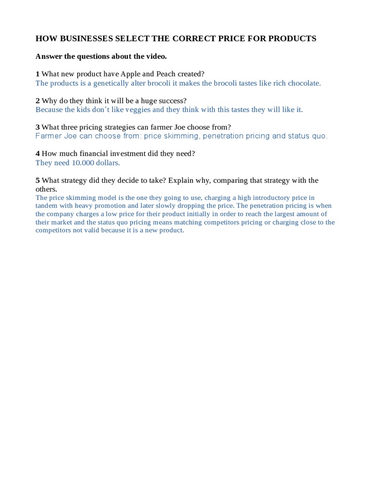 How Businesses Select The Correct Price For Products: Answer The ...