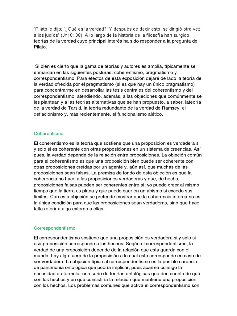 Teorias de La Verdad Segun La Filosofia | PDF | Verdad | Proposición