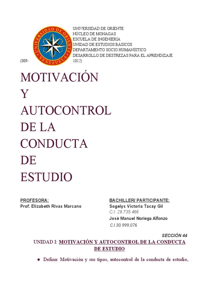 Motivación y Autocontrol de La Conducta Del Estudio | PDF ...