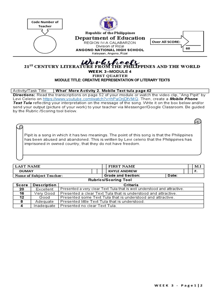 Code Number of Teacher Mobile Text Tula | PDF | Educational Technology ...