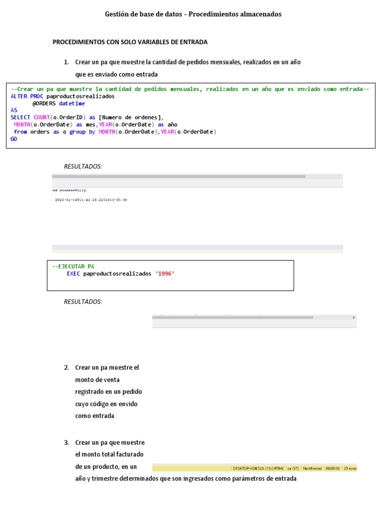 Practica-Procedimientos Almacenados | PDF | Informática | Programación de computadoras