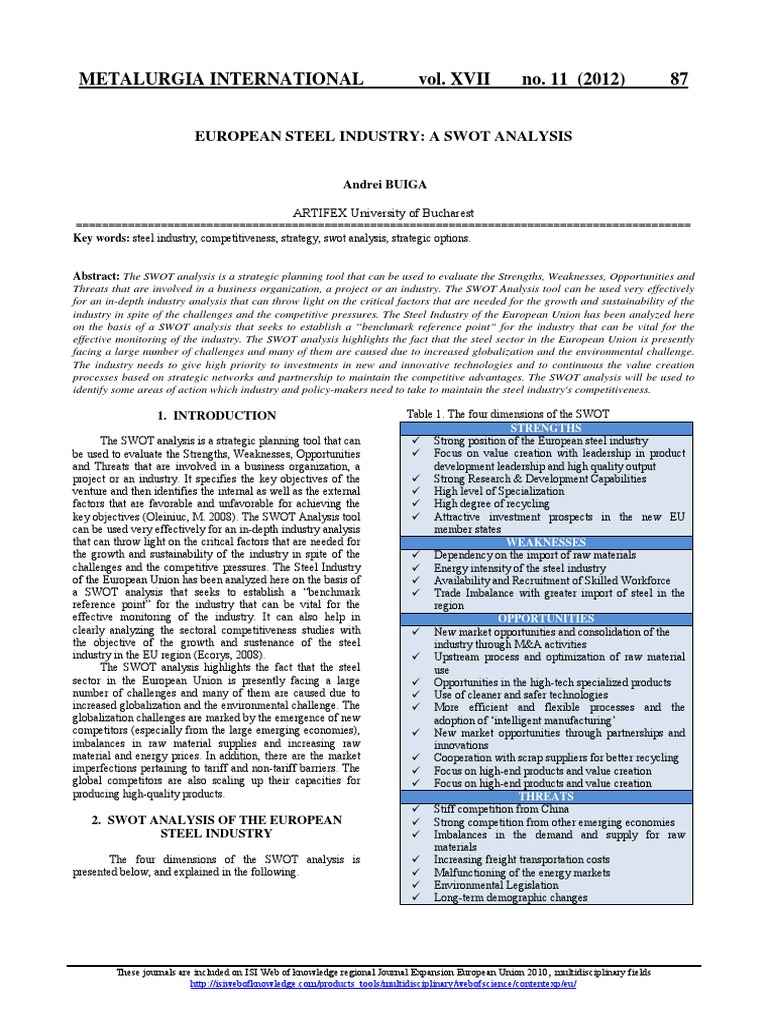 European - Steel - Industry - A - Swot Analysis | PDF | Swot Analysis ...