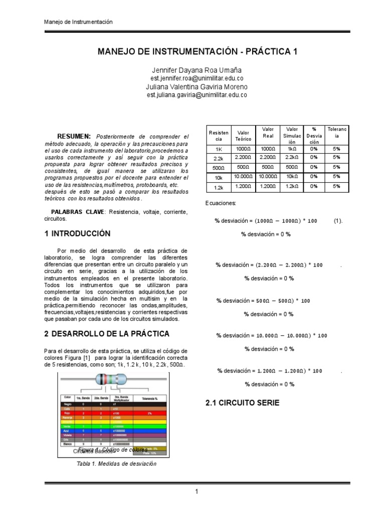 Manejo de Instrumentacion - Practica 1 | PDF | Mecánica | Electricidad