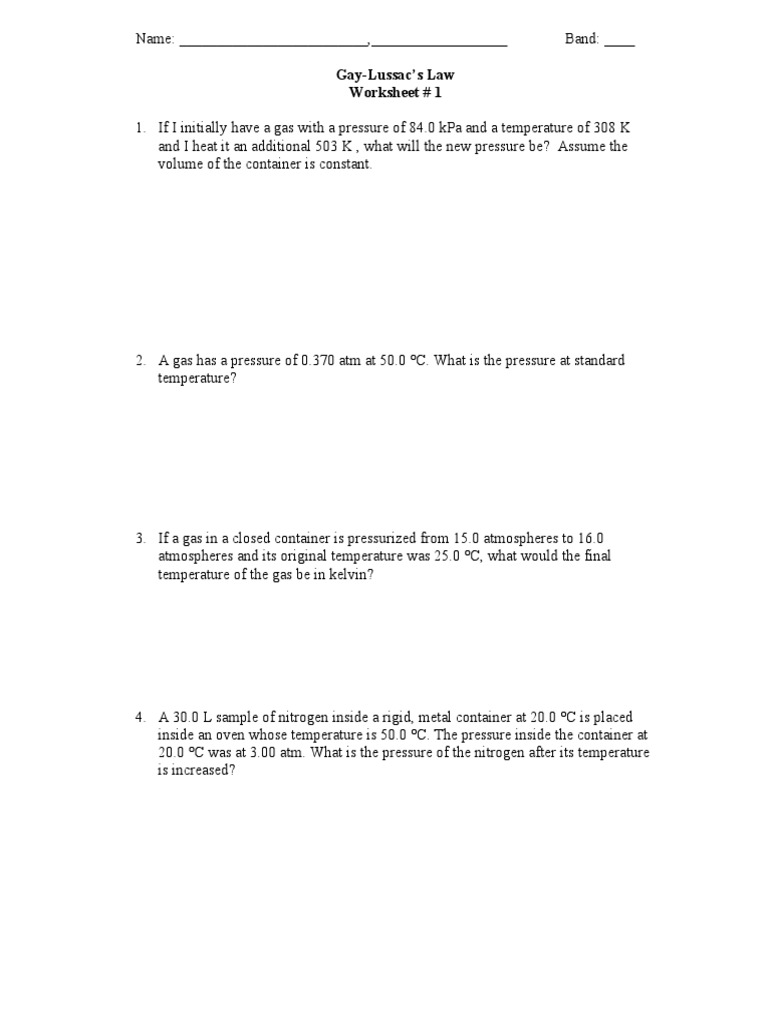Gay-Lussac's Law Practice Problems | PDF