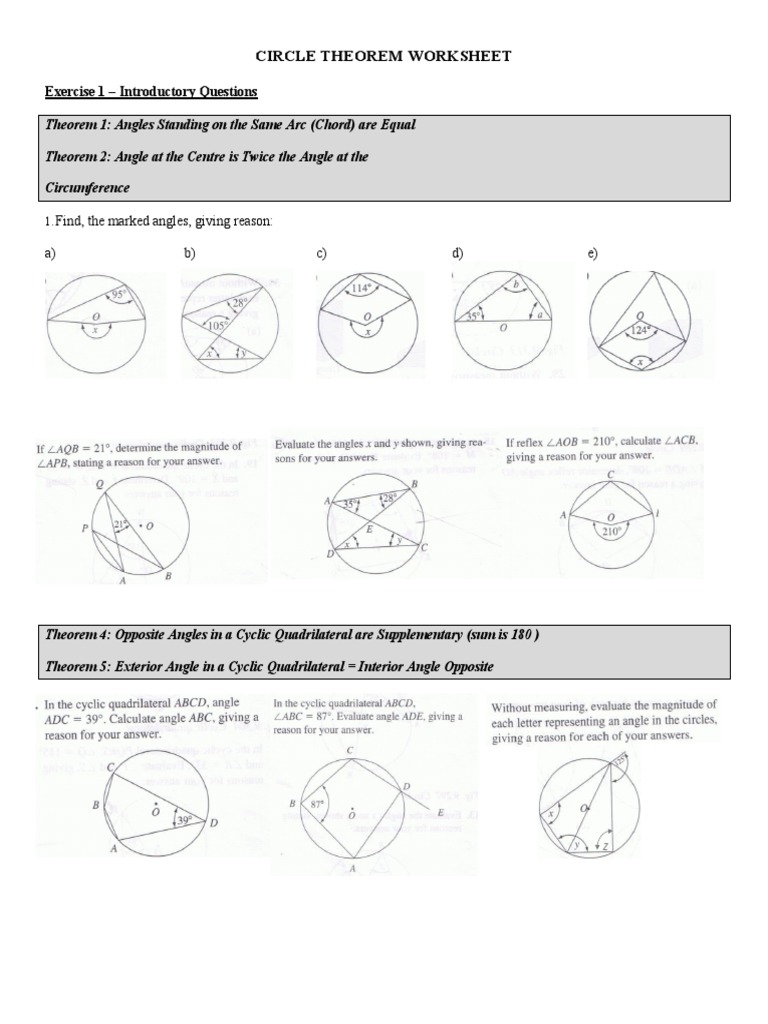Circle Theorem Practice Worksheet | PDF