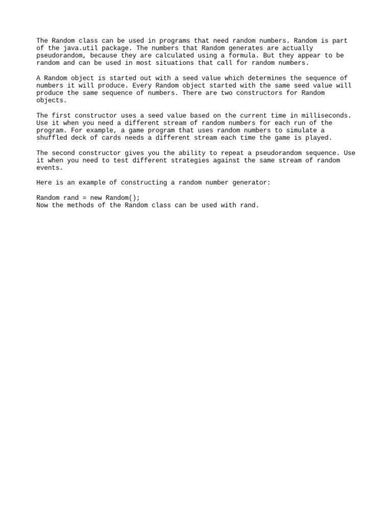Generating Pseudorandom Numbers Understanding The Java Random Class Pdf 7228