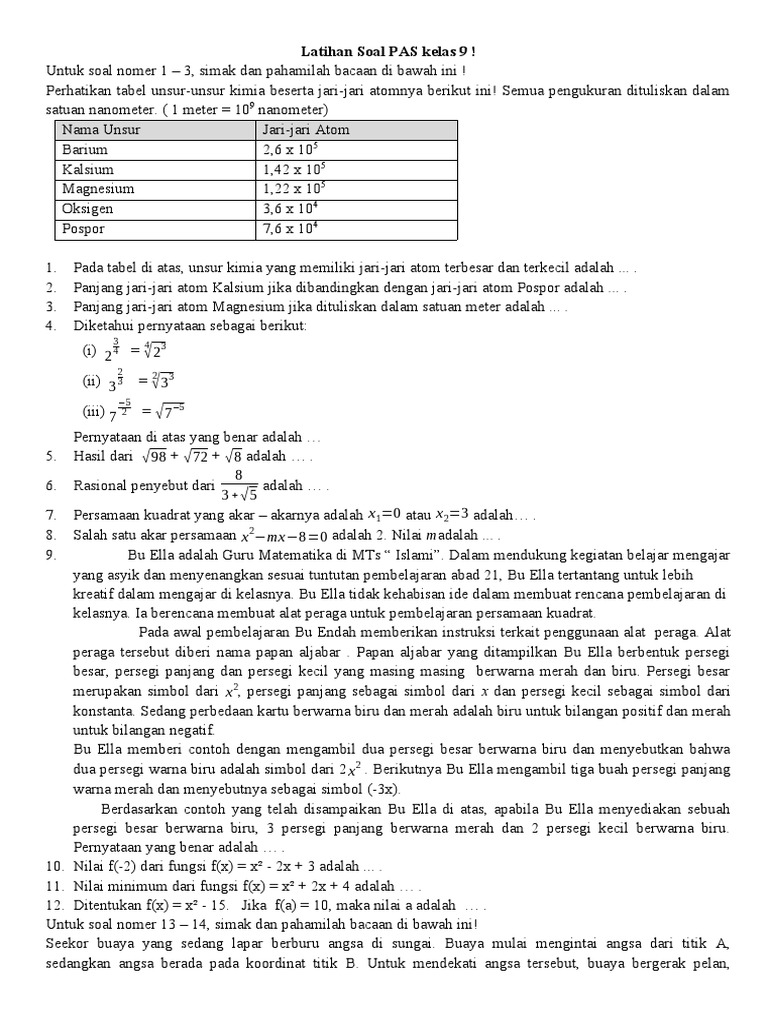 Soal Latihan Pas KLS 9 Ganjil 2021-2022 | PDF | Metode & Bahan Ajar